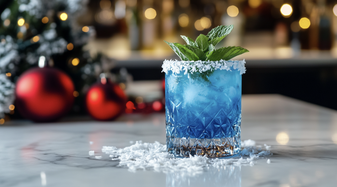 Blue Winter Wonderland Cocktail for a Bright and Festive Holiday Night